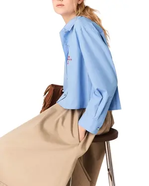 Maje Embroidered Shirt With Pleated Back