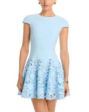 SELF-PORTRAIT Crepe Lace Mini Dress - Blue