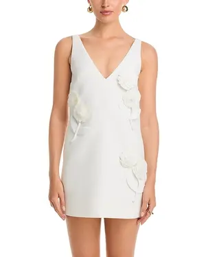 SELF-PORTRAIT Crepe Embellished Flower Mini Dress - White