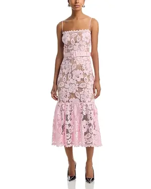 SELF-PORTRAIT Crochet Lace Midi Dress - Pink