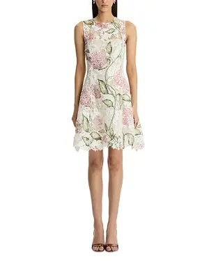 Oscar De La Renta Mesh 3d Floral Dress - Pink/white