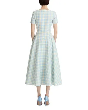 Oscar De La Renta Short Sleeve Gingham Dress - Ice/white