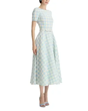 Oscar De La Renta Short Sleeve Gingham Dress - Ice/white