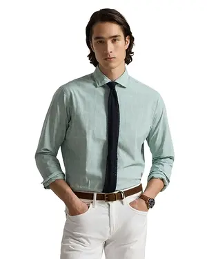 Polo Ralph Lauren Classic Fit Glen Plaid Poplin Shirt - Sage/white