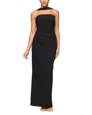 Aqua Long Scuba Halter Gown - Black