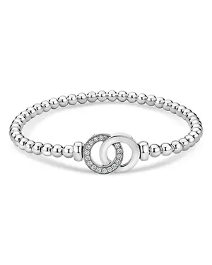 Lagos Sterling Diamond Interlocking Circle Stretch Bracelet - Silver