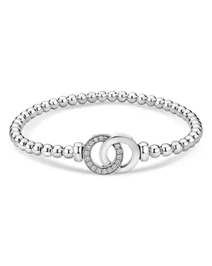 Lagos Sterling Diamond Interlocking Circle Stretch Bracelet
