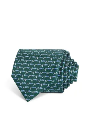 FERRAGAMO Classic Race Car Neck Tie - F. Verde Scuro