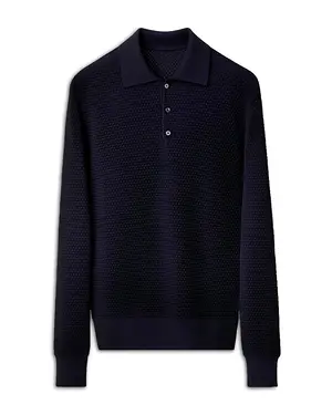 Eton Merino Popcorn Stitch Polo Sweater - Navy
