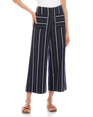 Karen Kane Cropped Wide Leg Pants - Navy Light Blue