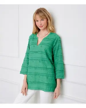 Karen Kane Embroidered Pom Pom Tunic - Green