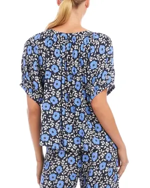 Karen Kane Puff Sleeve Peasant Top - Print