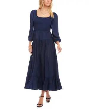 Karen Kane Blouson Sleeve Smocked Midi Dress - Navy