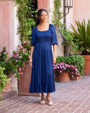 Karen Kane Blouson Sleeve Smocked Midi Dress