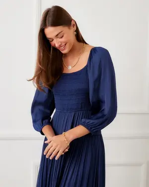 Karen Kane Blouson Sleeve Smocked Midi Dress