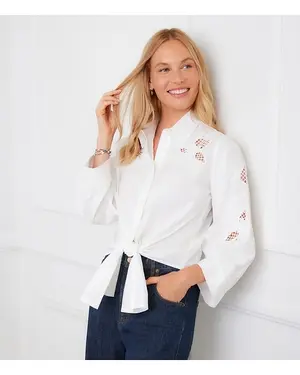Karen Kane Embroidered Tie Front Blouse - Off White