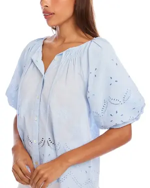 Karen Kane Puff Sleeve Embroidered Top - Blue