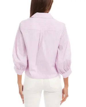 Karen Kane Blouson Sleeve Embellished Tie-front Top - Pink