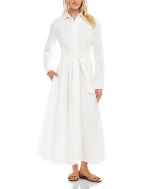 Karen Kane Lace Applique Midi Shirt Dress - Off White