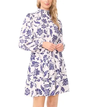 1.State Smocked Neck Long Sleeve Mini Dress - Classic Navy