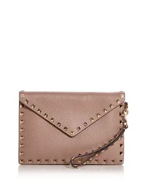 Valentino Garavani Rockstud Leather Envelope Pouch - Poudre