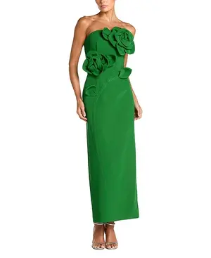 Mac Duggal Crepe Strapless Midi Dress With 3d Flower Detail - Spring Green