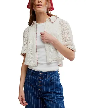 Free People Mannie Lace Button Down Shirt - Whisper White