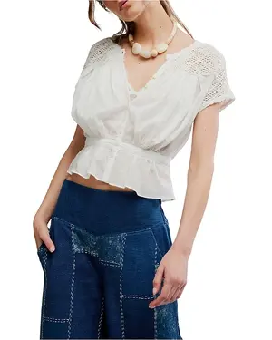Free People Gemma Embroidered Top - Clean Ivory