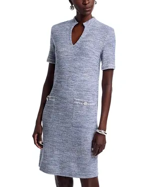 Misook Knit Shift Dress - Aegean Blue/biscotti/white/black