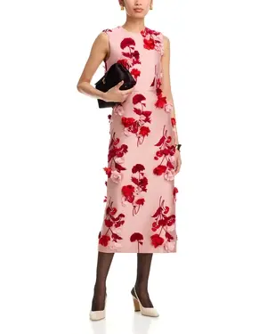 Erdem Floral Embroidered Mikado Midi Dress - Blush