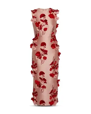 Erdem Floral Embroidered Mikado Midi Dress - Blush
