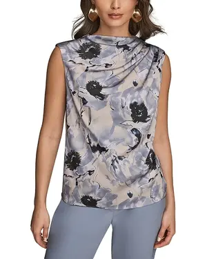 Donna Karan New York Gathered Shoulder Sleeveless Blouse - Vapor/ Tempest
