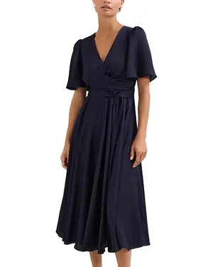 PHASE EIGHT Petites Abbie Textured Wrap Dress - Navy