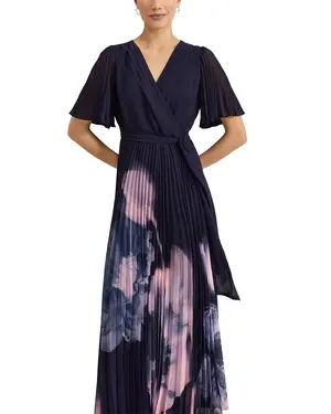 PHASE EIGHT Petites Abigail Textured Wrap Dress - Navy