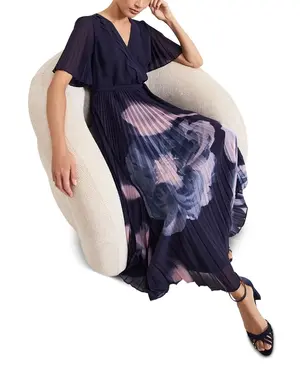 PHASE EIGHT Petites Abigail Textured Wrap Dress - Navy
