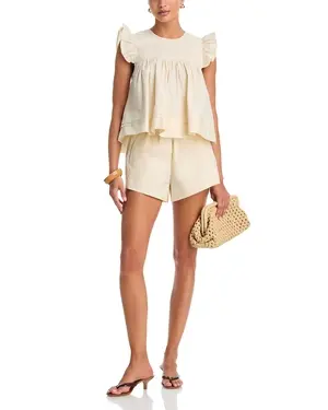 Aqua Poplin Flutter Top