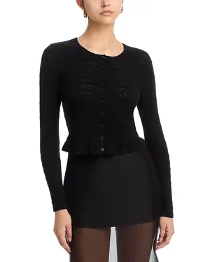 Aqua Pointelle Cardigan Sweater - Black