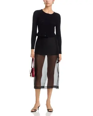 Aqua Pointelle Cardigan Sweater - Black