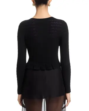 Aqua Pointelle Cardigan Sweater - Black