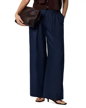 Whistles Wide Leg Hopsack Trousers - Navy
