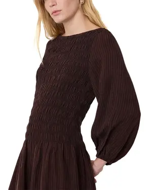 Whistles Checked Shirred Dress - Brown/multi