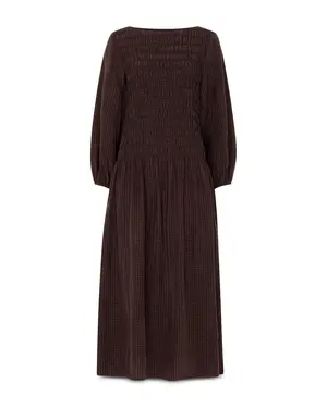 Whistles Checked Shirred Dress - Brown/multi
