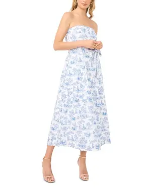 1.State Strapless Tie Waist Midi Dress - Blue Denim