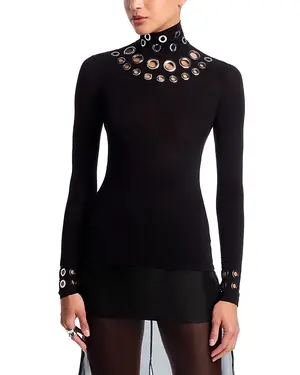 Rabanne Embellished Mock Neck Top - Black