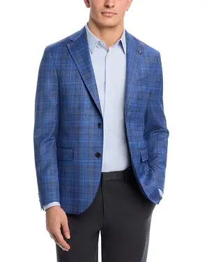 JACK VICTOR Midland Textured Plaid Regular Fit Sport Coat - Mid Blue/ Brown