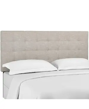 MODWAY Paisley Tufted Upholstered Linen Fabric Headboard - Beige