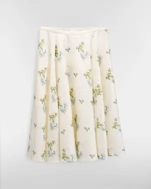 Dior Mid-length Flared Skirt - Ecru Multicolor Dior Secret Garden Silk Twill