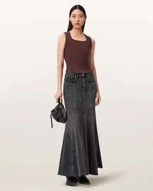 ALLSAINTS Alma High Rise Denim Skirt - Black
