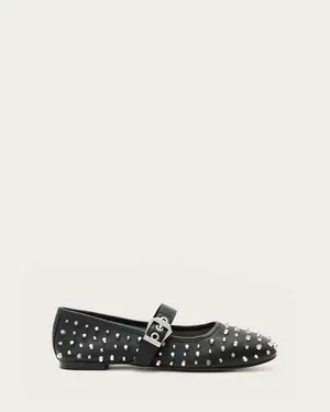 ALLSAINTS Holly Leather Stud Ballet Flats - Black