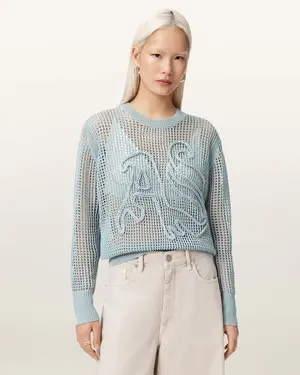ALLSAINTS Raelyn Relaxed Fit Open Stitch Sweater - Quarry Blue